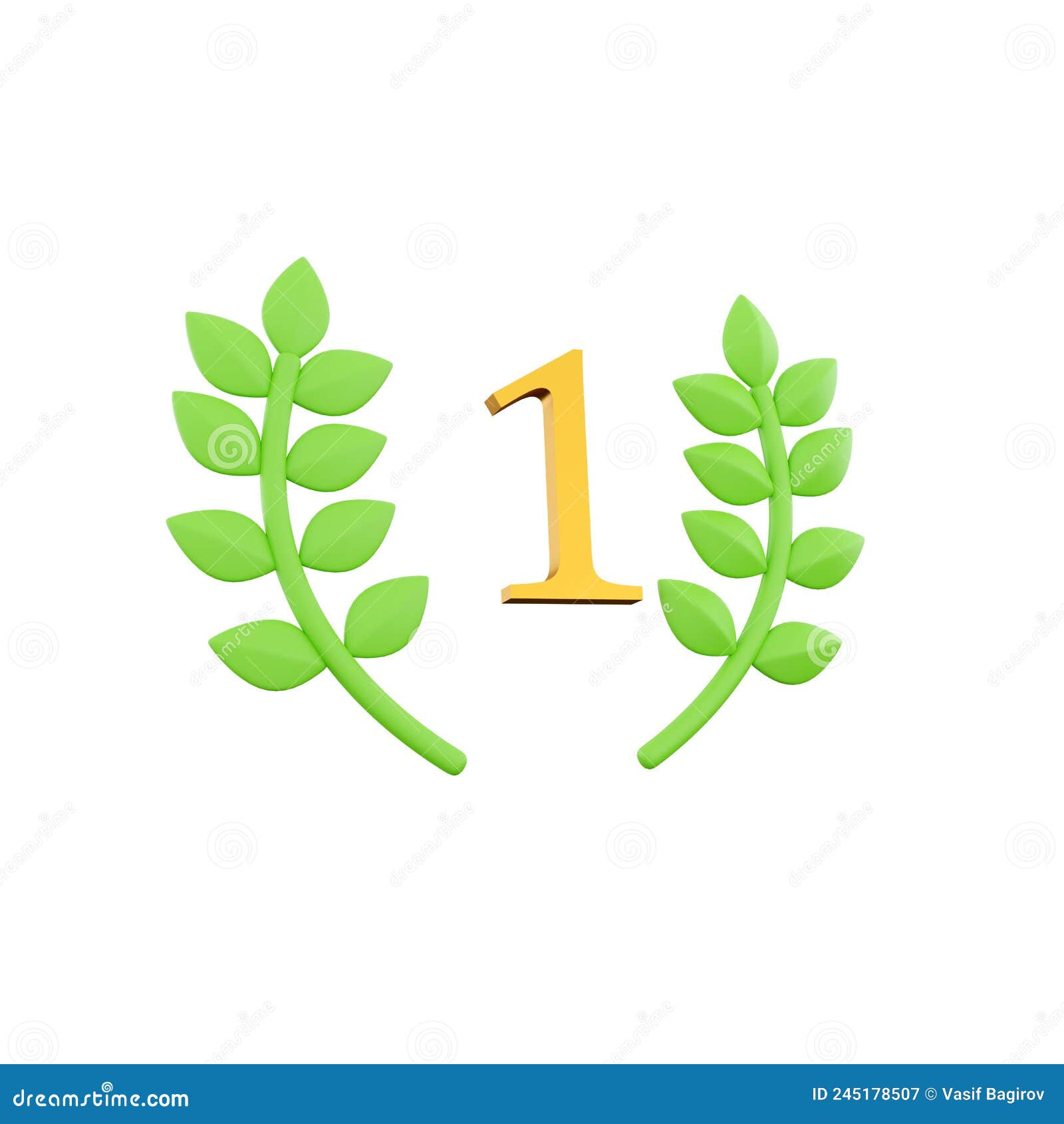 3D Render 1st Place Wreath. 3d Render Laurel with Number One, Emblem ...