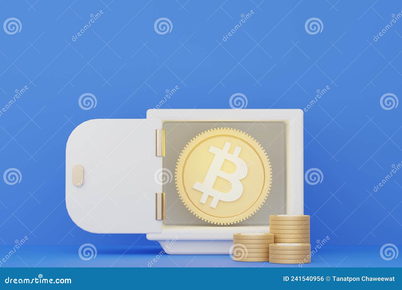 3d Render Stack of Bitcoin in Safe Deposit Box for Web Banner and ...