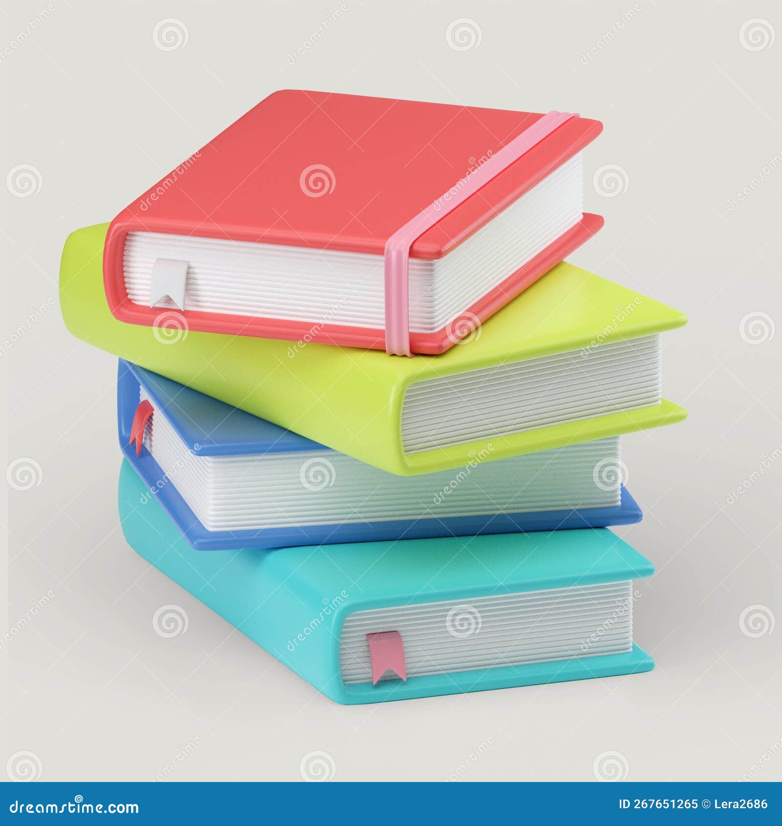 3D Render of a Stack of Brightly Colored Books with a Bookmark. a Pile ... 3D Render of a Stack of Brightly Colored Books with a Bookmark. a Pile ...