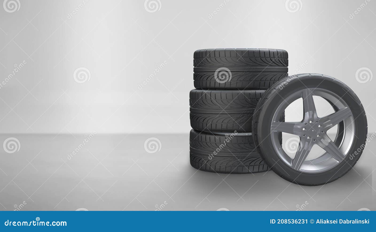 3d Render Stacking Tires and One Side Press Wheel on White Background ...