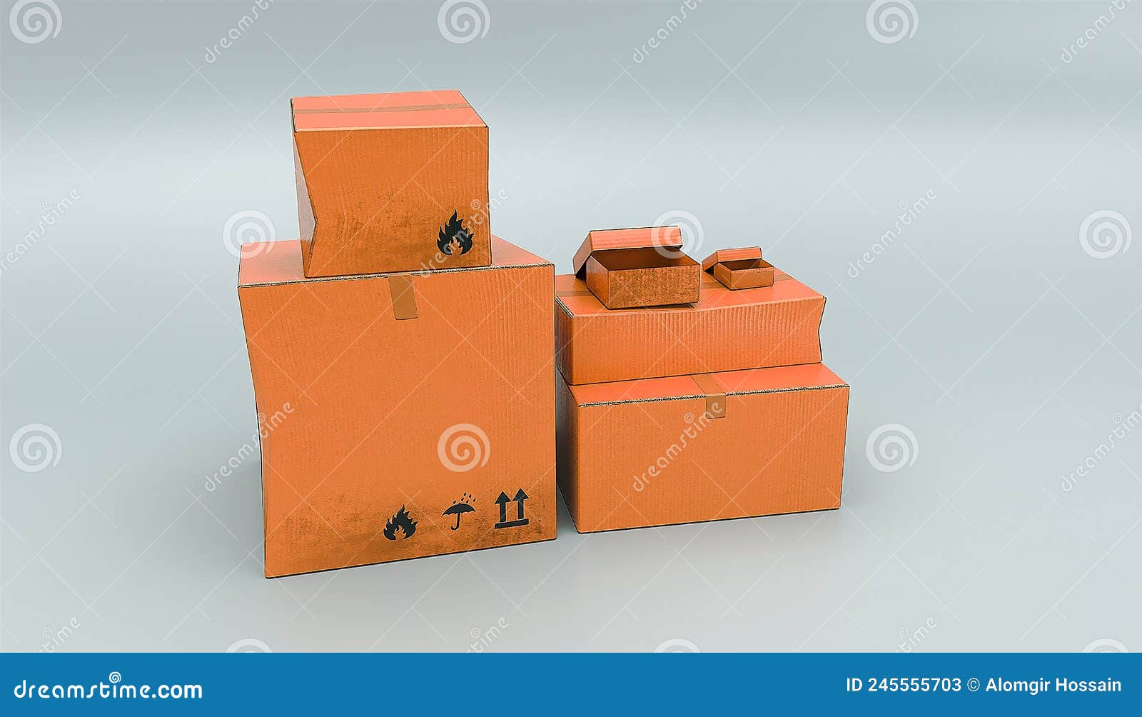 3d Render Stacks of Cardboard Boxes Isolated on White Background Stock ...
