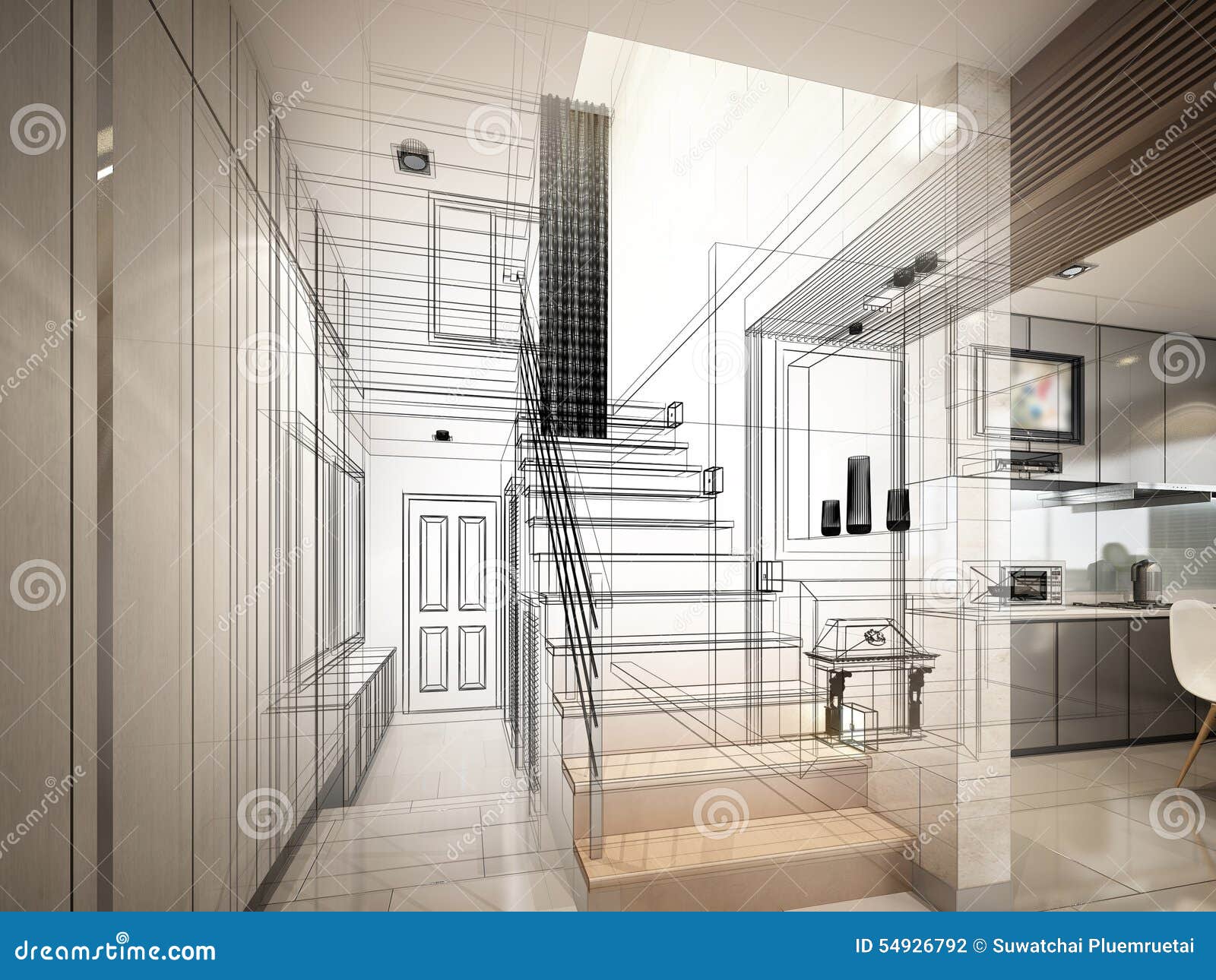 3d render of stair hall stock illustration. Illustration of furniture ...