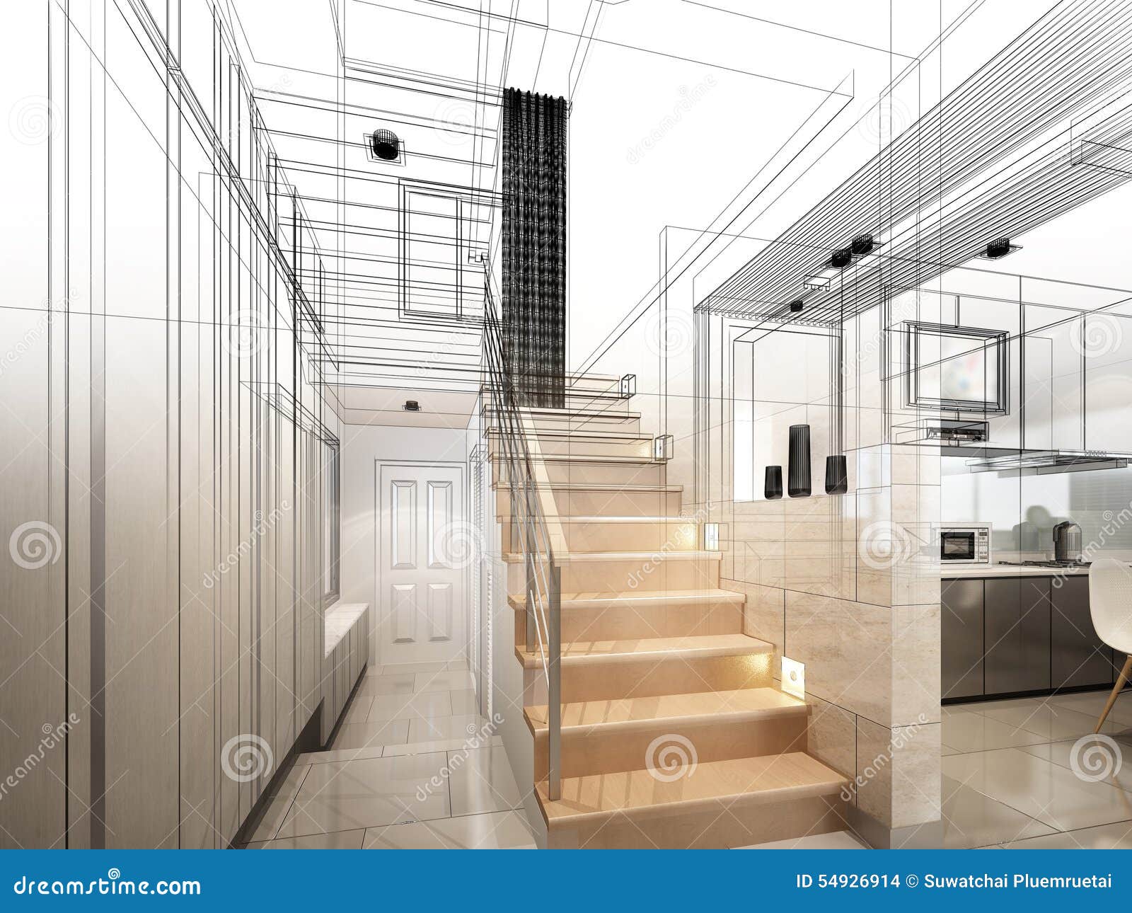 3d render of stair hall stock illustration. Illustration of build ...