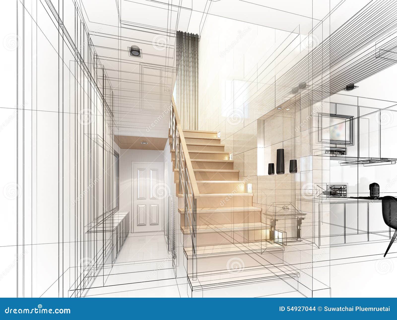 3d render of stair hall stock illustration. Illustration of frame ...