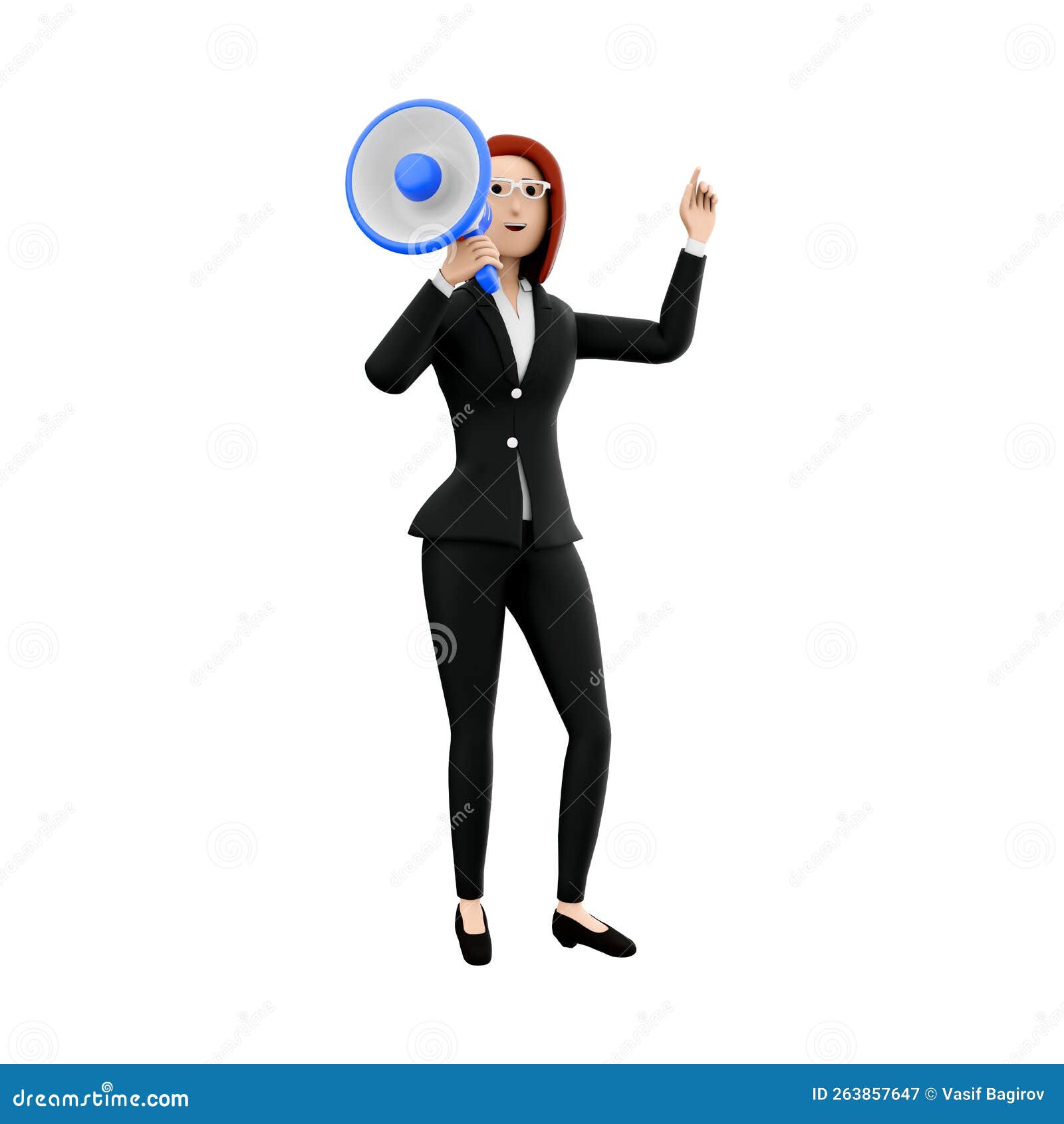 3d Render Standing Business Woman. 3d Rendering Woman Holding Megaphone ...