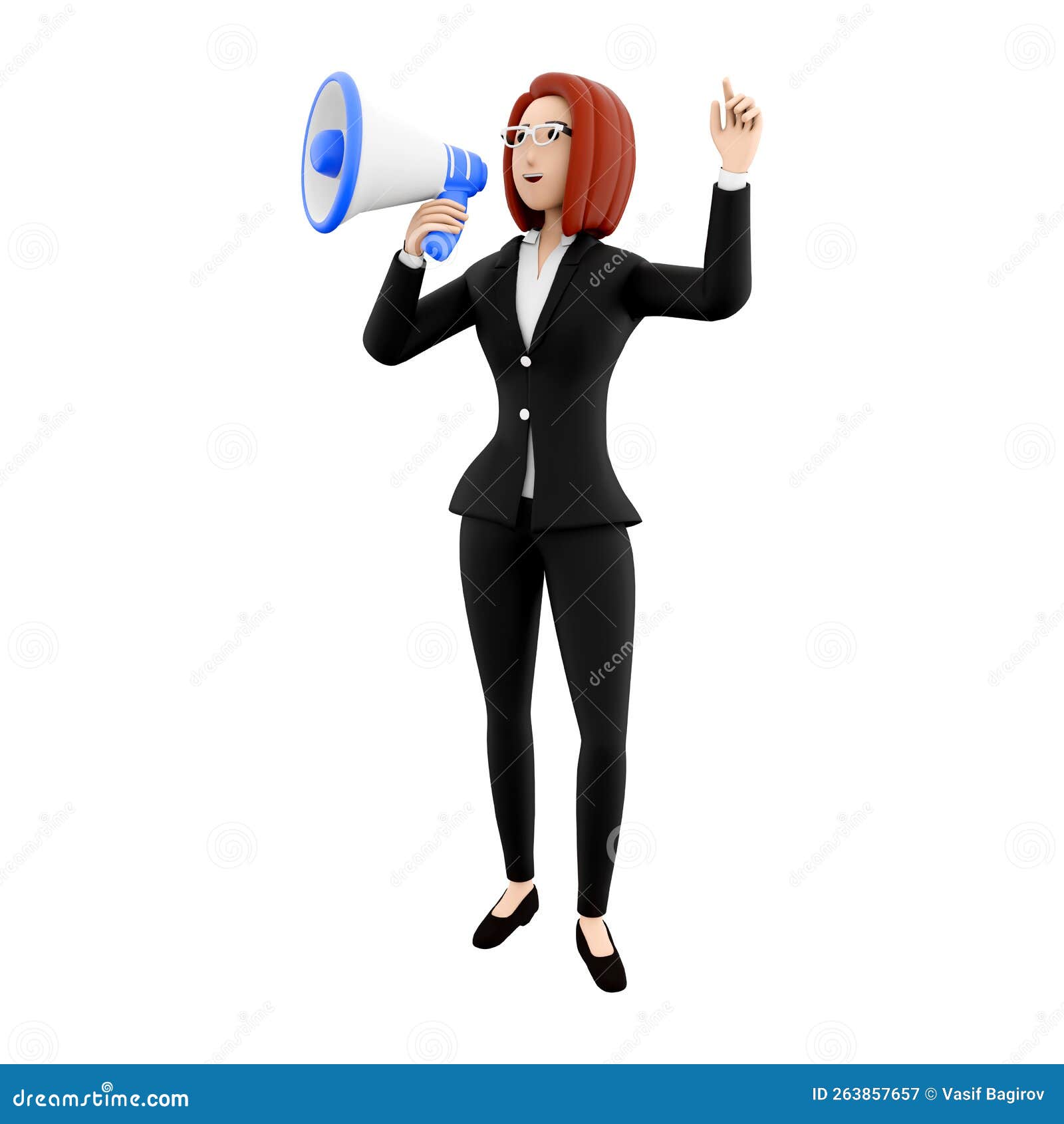 3d Render Standing Business Woman. 3d Rendering Woman Holding Megaphone ...