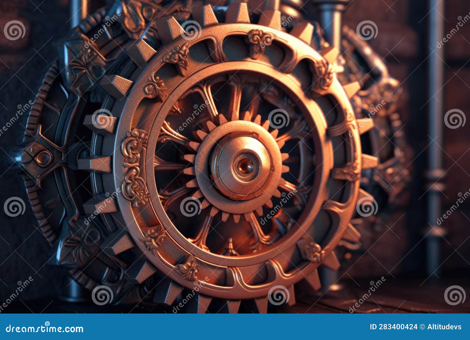 3d Render of Steampunk Gears in Metallic Bronze and Copper Stock ...