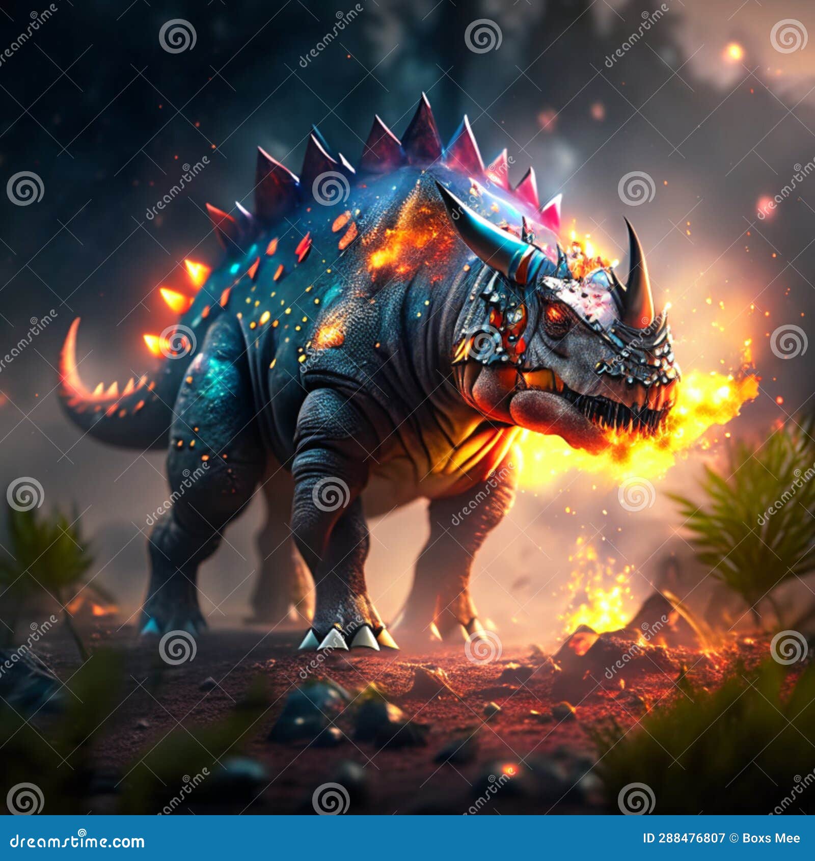 3d Render of a Stegosaurus Dinosaur with Fire in the Background ...
