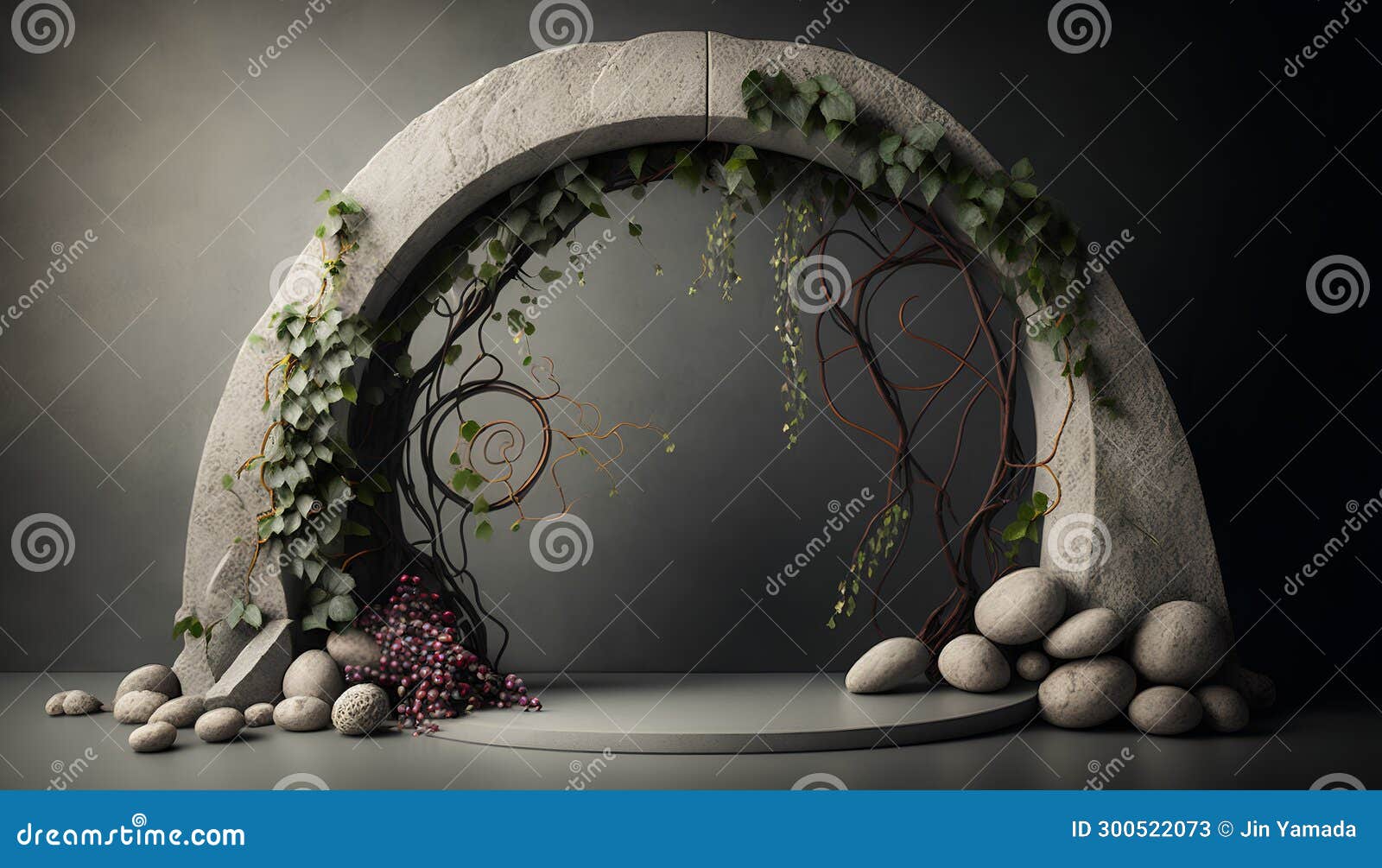 3d Render Of A Stone Frame On A Wooden Floor In The Desert Royalty-Free ...