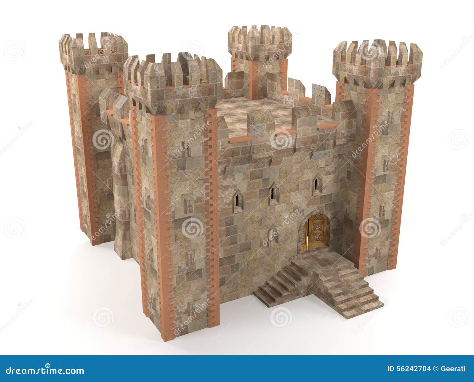 3d Render Stone Brick Stronghold Stock Illustration - Illustration of ...