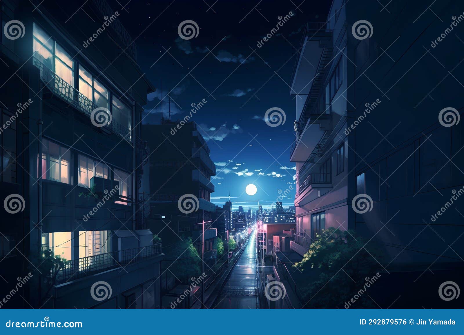 3d Render of a Street in the City at Night Time. Stock Illustration ...