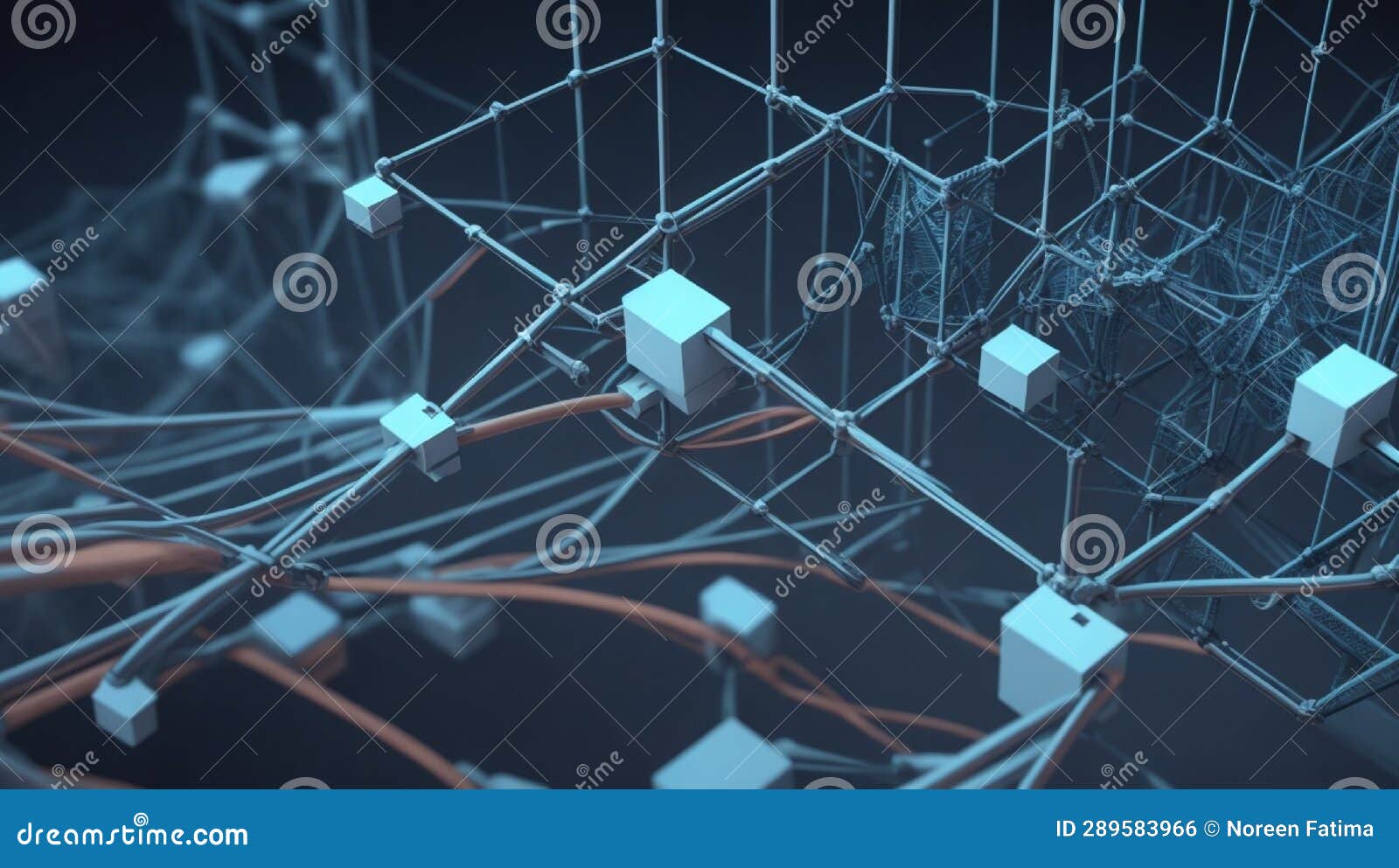 3D Render Structural Connection of Information. Data Transfer in Network Connection. Abstract ...