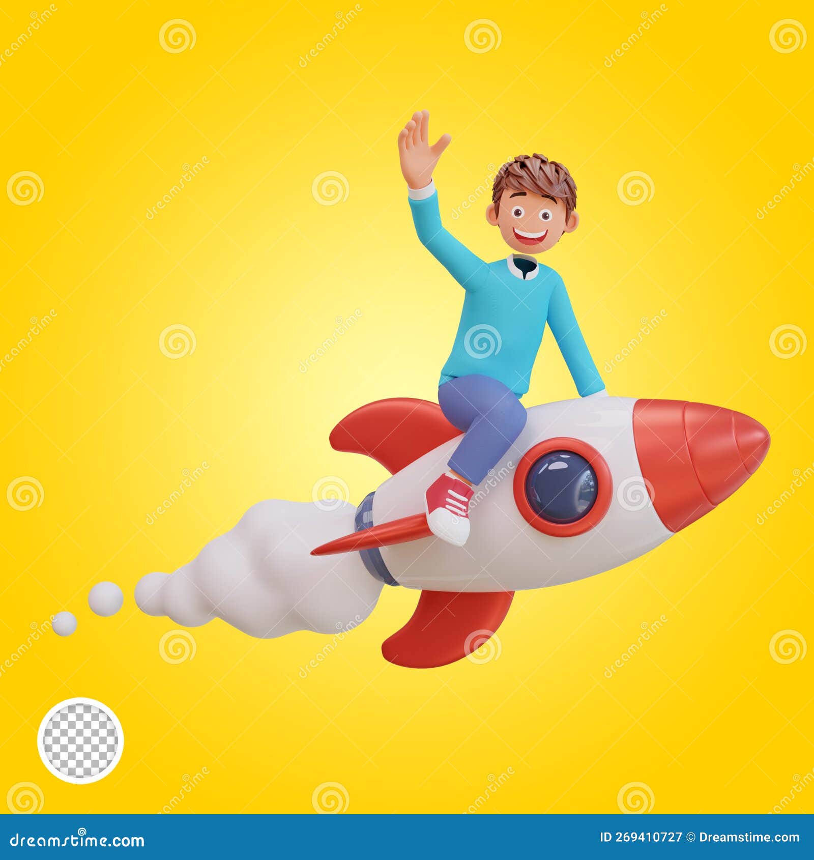 3d Render Student Character is Flying on a Rocket Stock Image ...