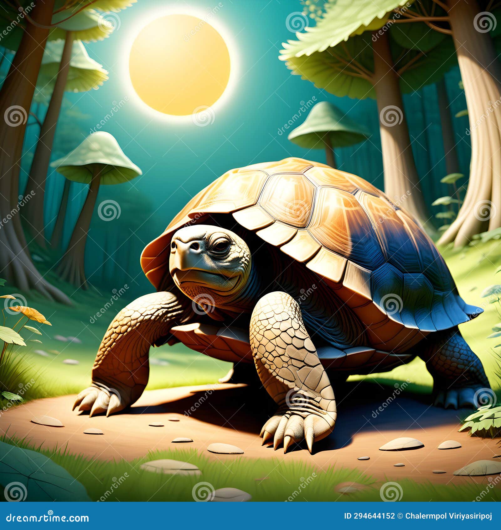 3d Render Style, a Serene and Wise Old Tortoise Slowly Making in the ...