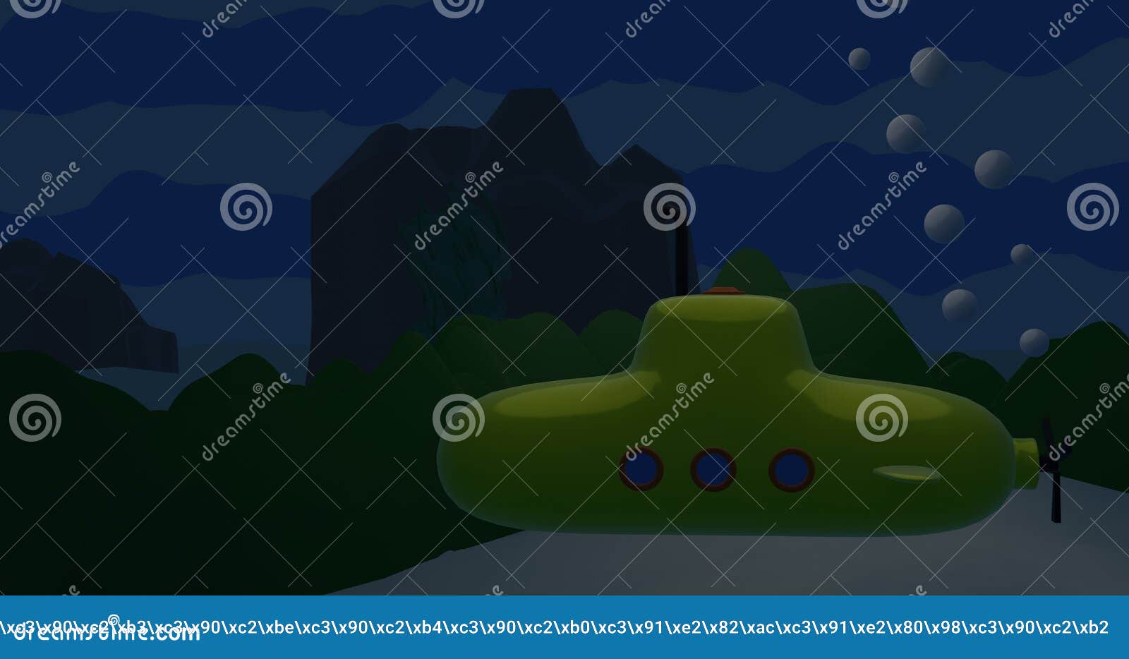 3D Render Styled Submarine Isolated on Color Background. 3d ...