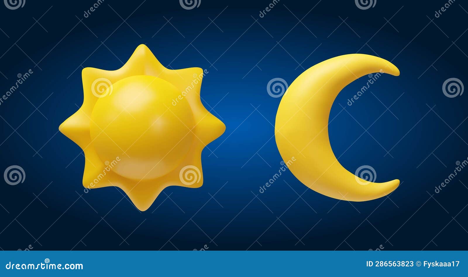 3D Render Sun and Crescent in Plastic Style Stock Vector - Illustration ...