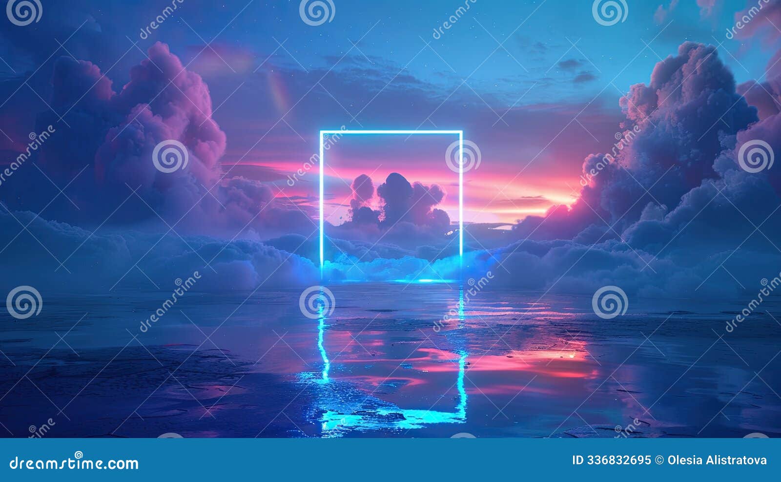 3D Render, Surreal Landscape Triangle Neon Light and Reflection Ball on ...