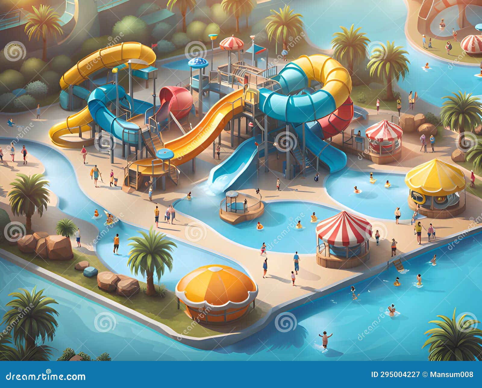 3d Render of a Swimming Pool in Water Park Stock Illustration ...