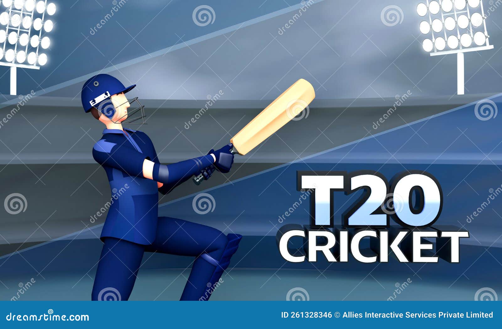 3D Render T20 Cricket Text with Batter Player in Playing Pose Against ...