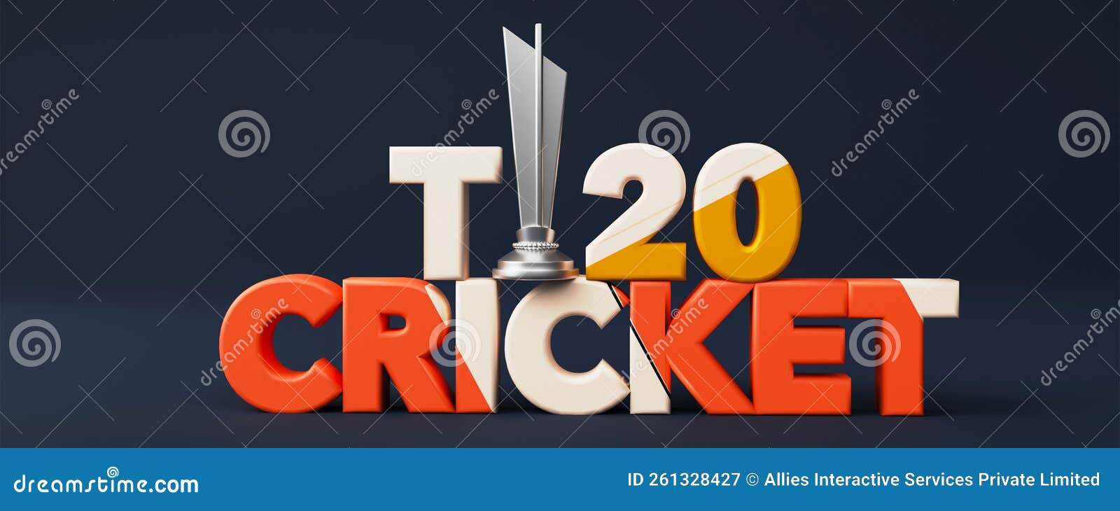 3D Render T20 Cricket Text with Silver Winner Trophy Cup on Dark Blue ...