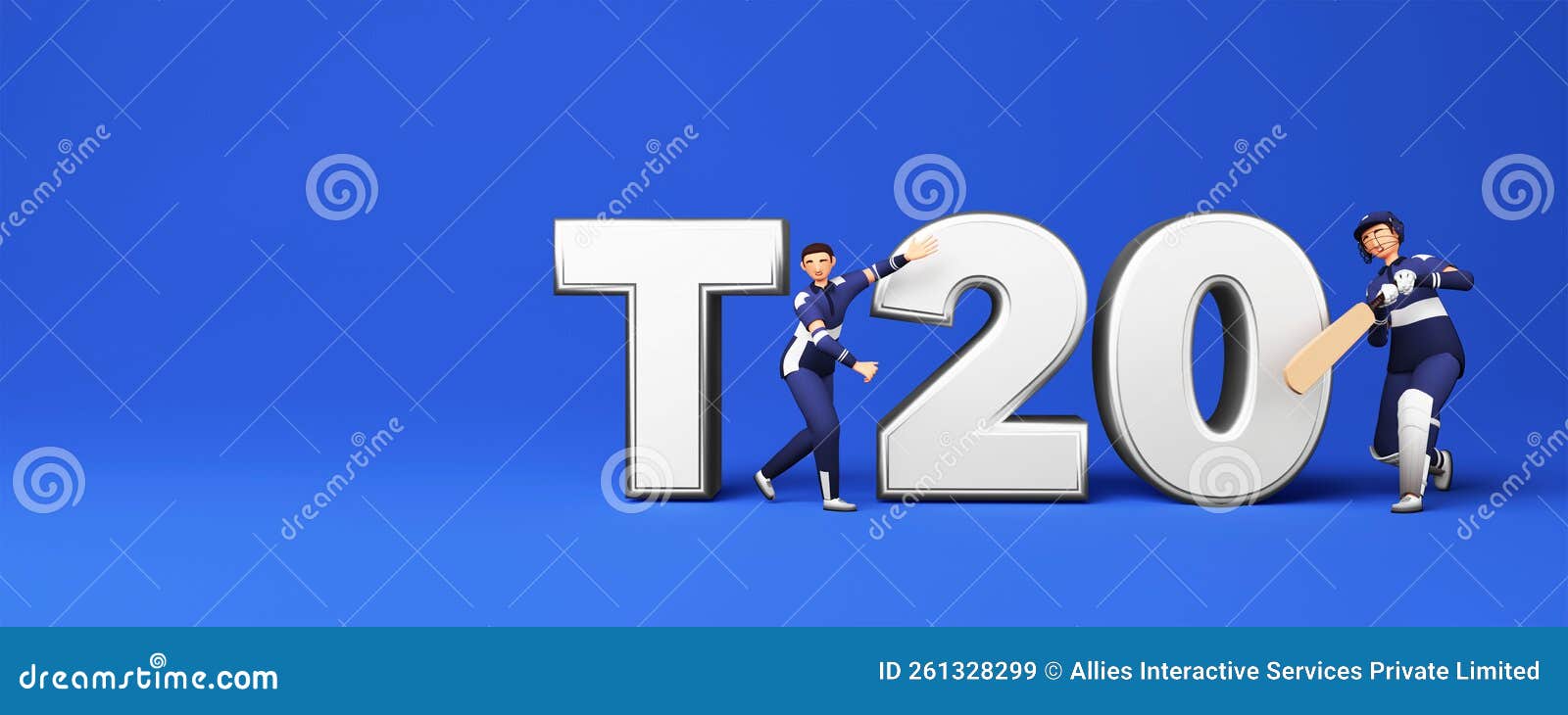 3D Render T20 Text with Cricket Batter Player, Bowler Character in ...