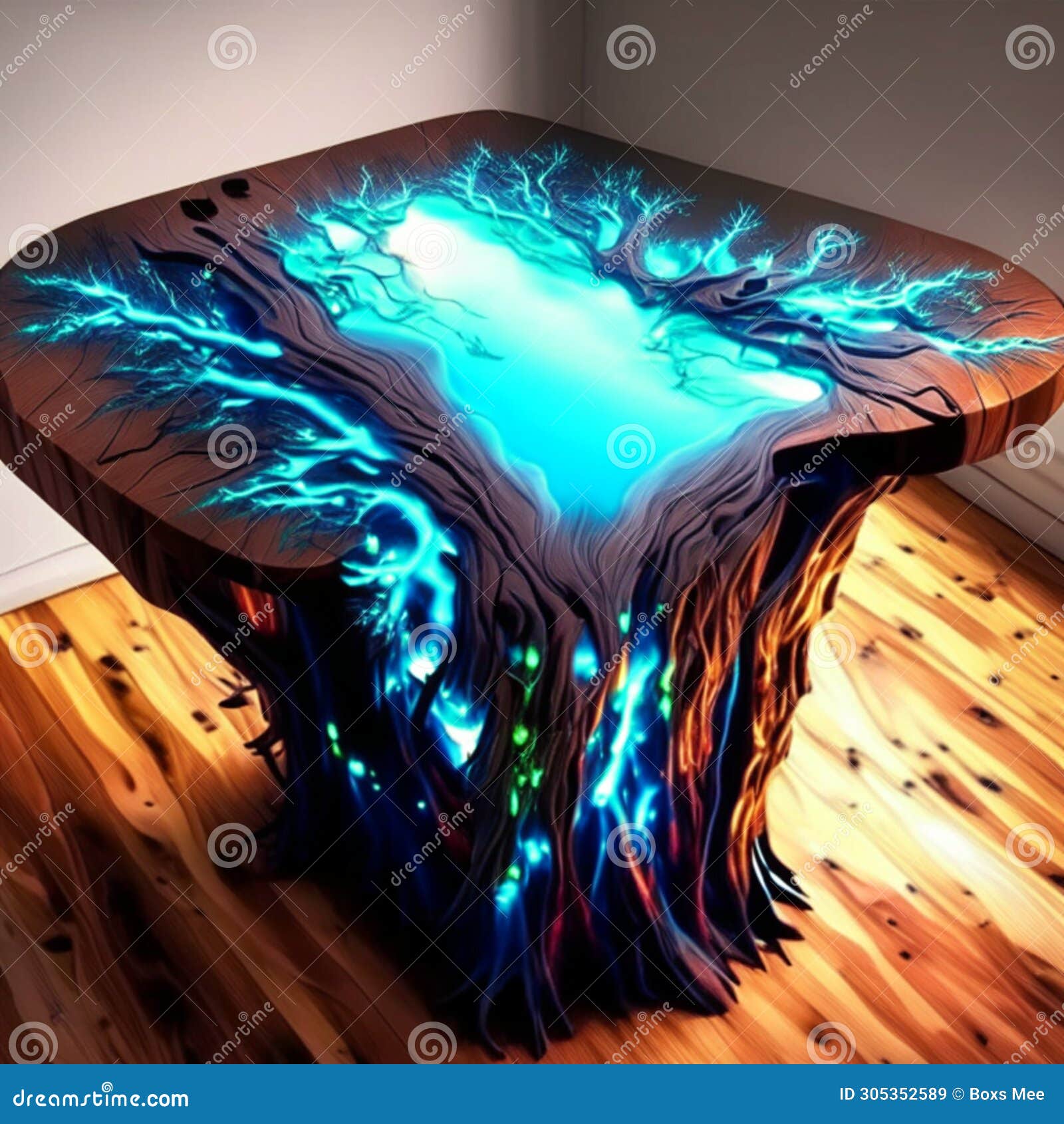 3d Render of a Table with a Blue and Black Lighting Effect Generative ...