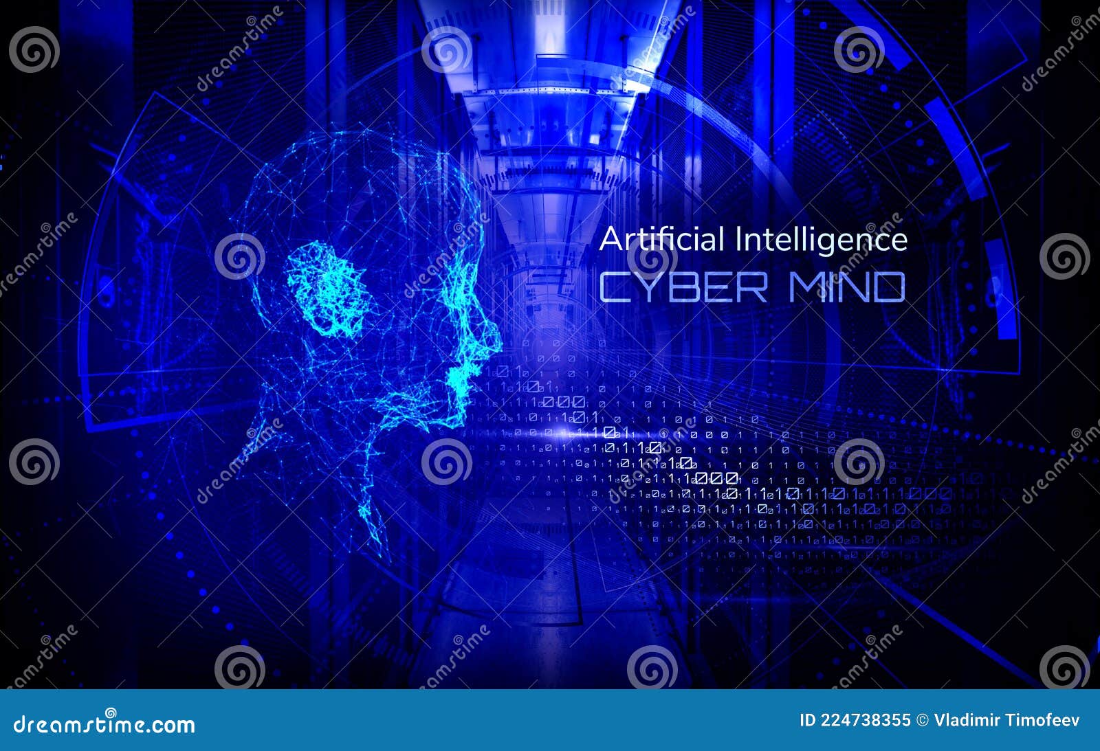 3D Render Technology Background of 3d Grid Head with Lines and Lens ...