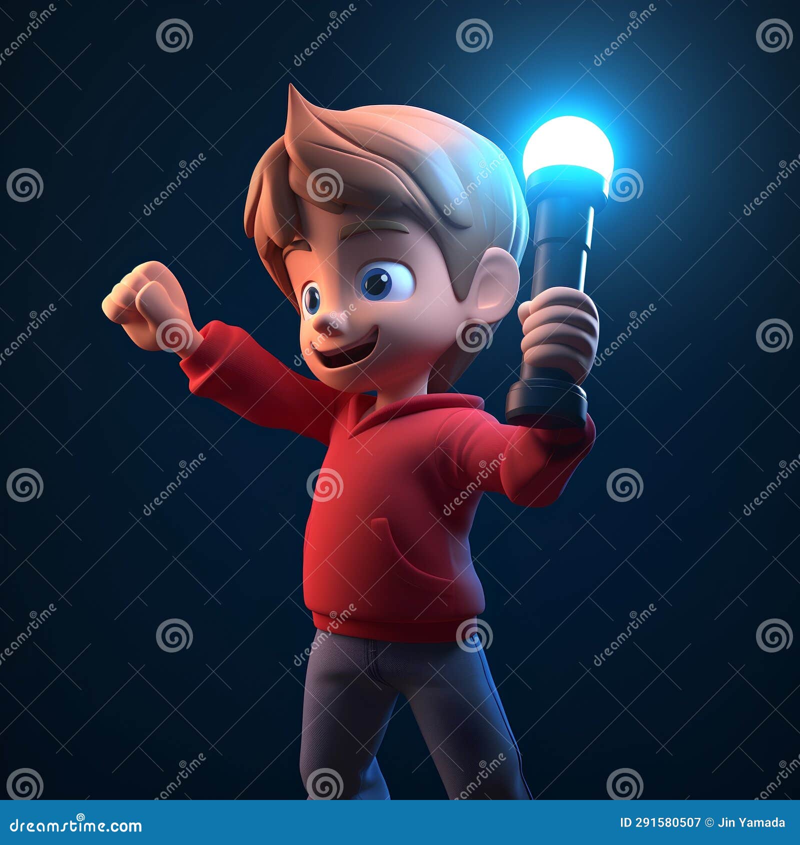 3D Render of a Teenage Boy with Flashlight in His Hand Stock ...