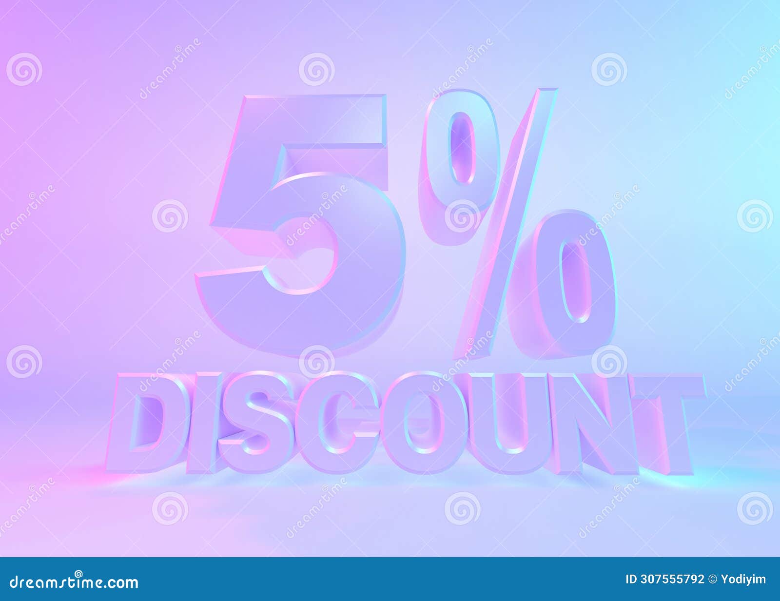 3D Render Text 5 Percent Discount, Holographic Style Stock Illustration ...