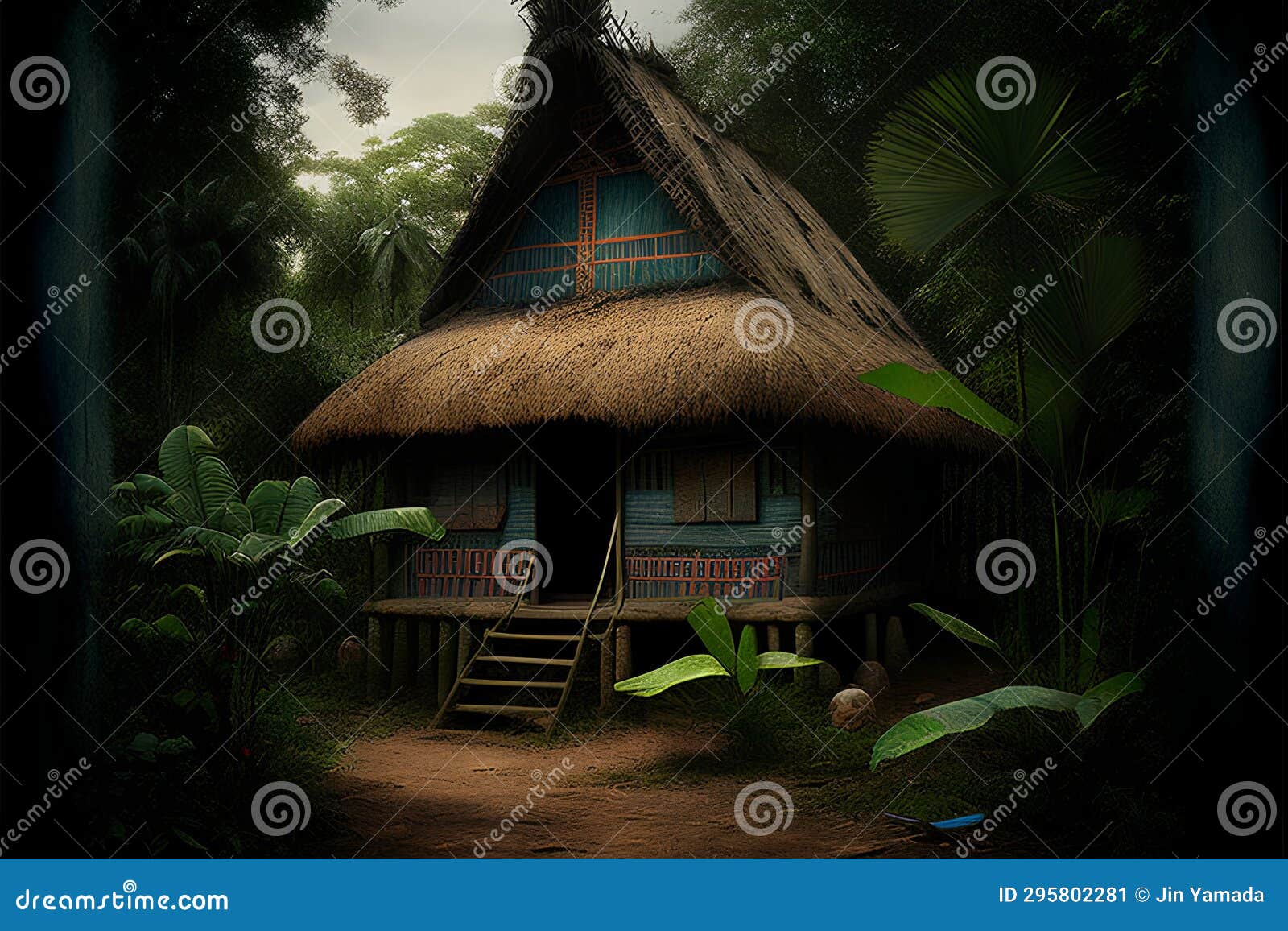 Thatched House At Night, Hand Drawn Pencil Drawing On Stone Paper ...