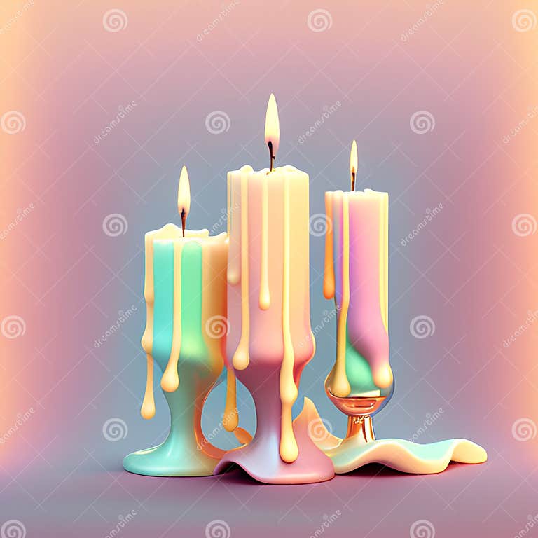 3d Render of Three Candles in Pastel Colors on Gradient Background ...