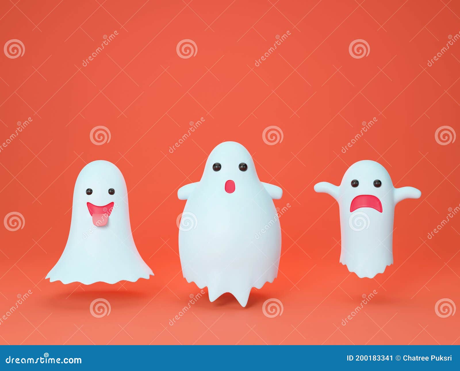 3D Render of Three Cute Ghosts Floating Stock Illustration ...