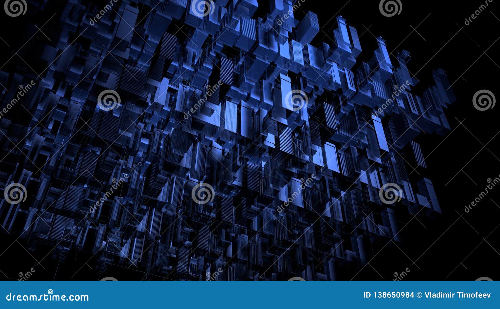 3D Render Three-dimension Blue Digital Matrix City Stock Illustration ...