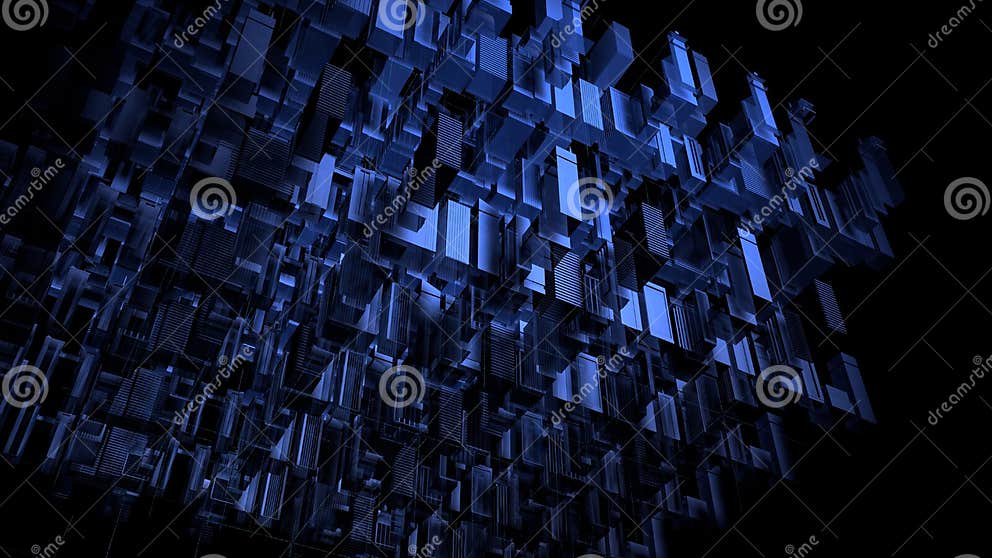 3D Render Three-dimension Blue Digital Matrix City Stock Illustration ...