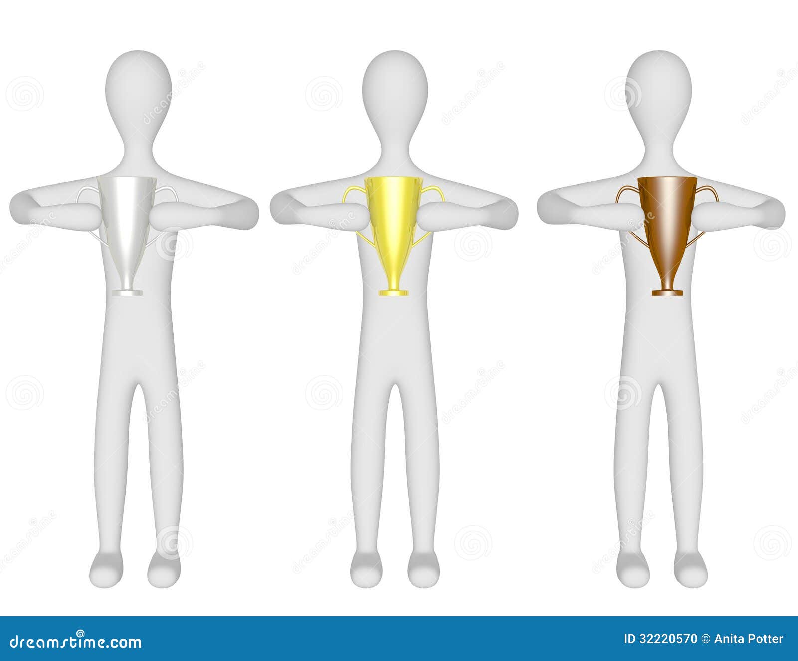 3d Render of Three Males Holding Trophies Stock Illustration ...