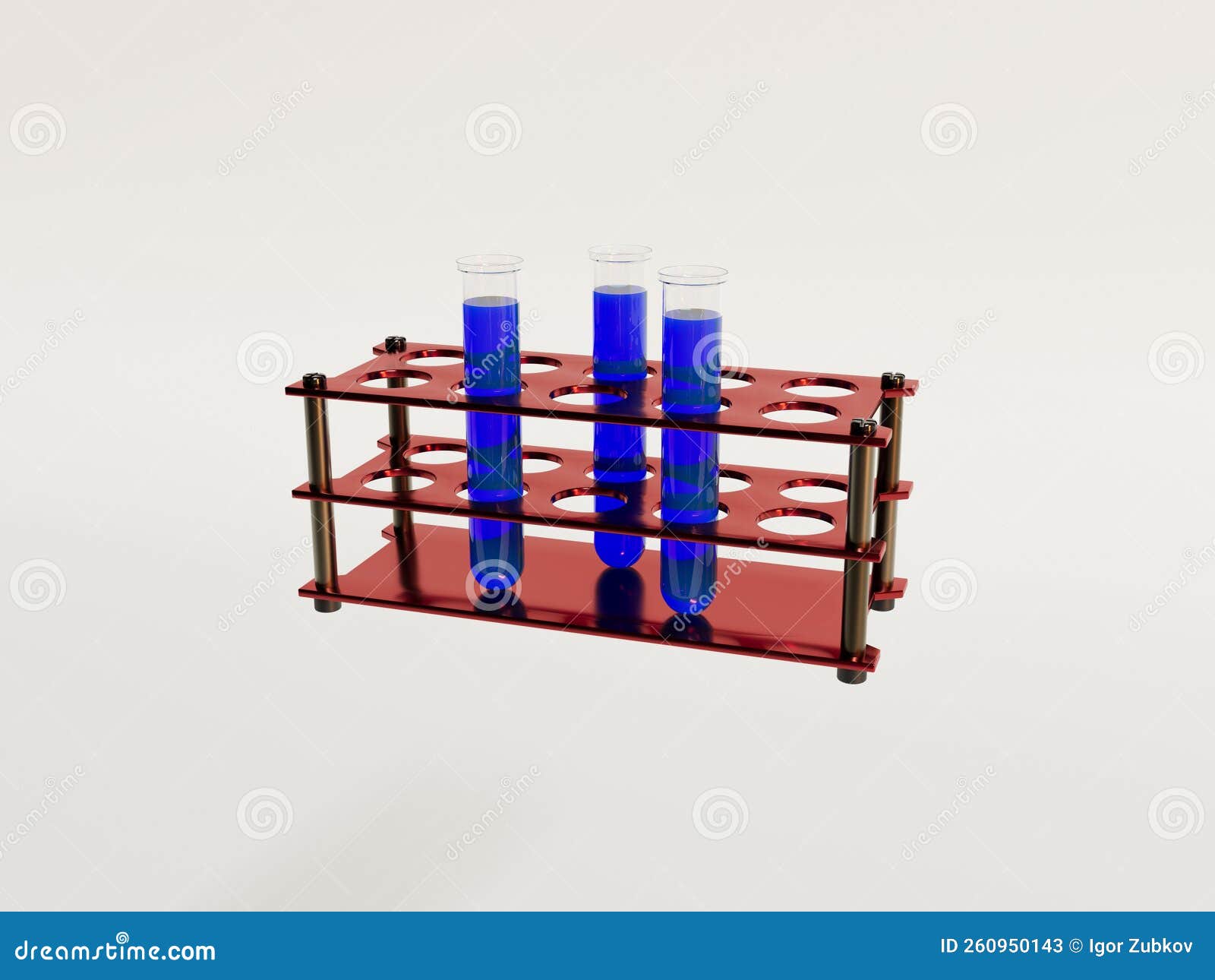 3D Render - Three Medical Test Tubes with Blue Liquid on a Metal Stand ...