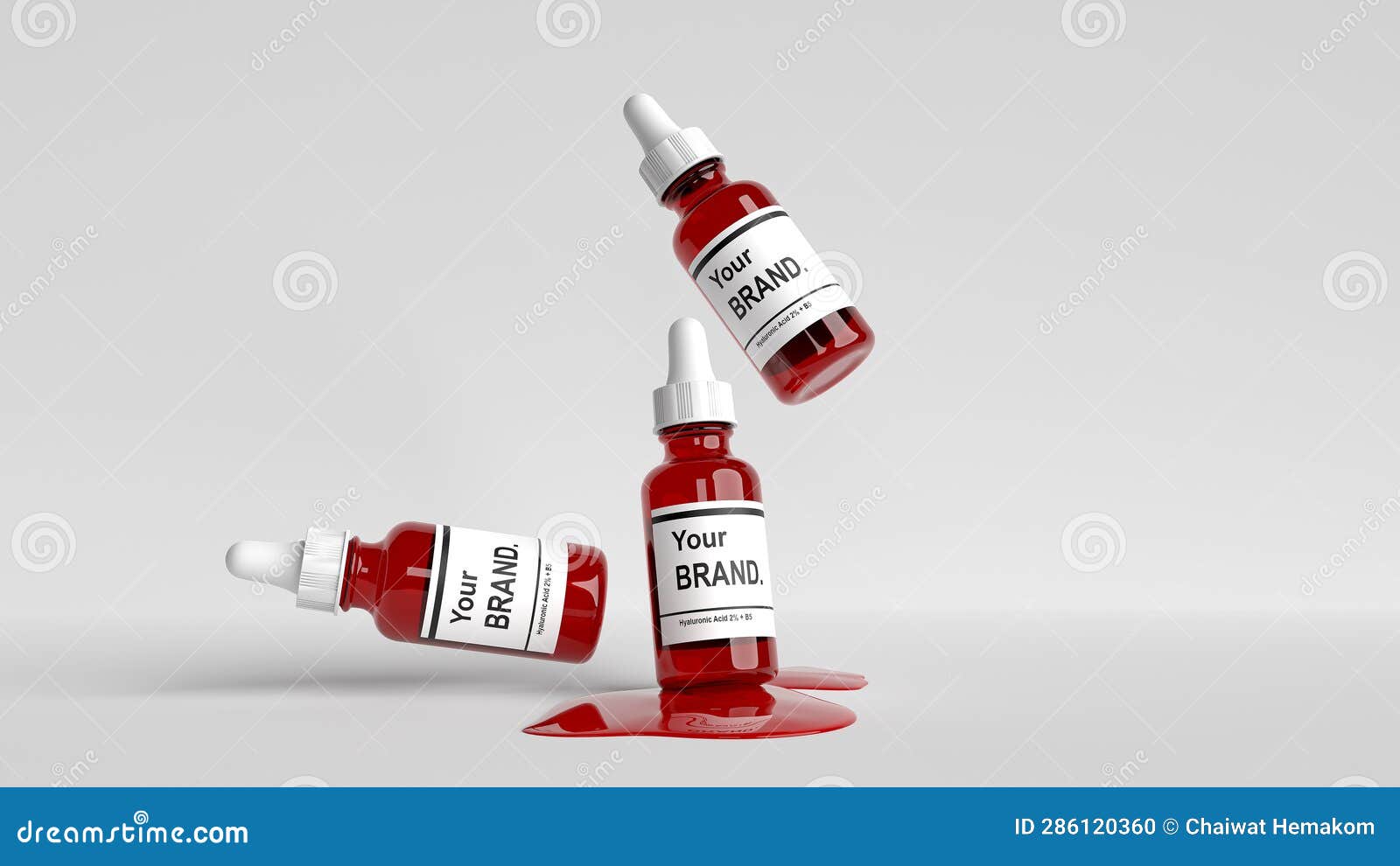 3d Render of Three Red Serum Bottles Floating on a White Background ...
