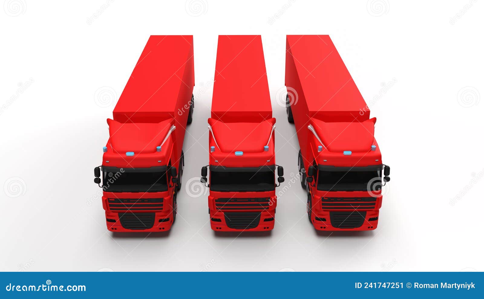3d Render Three Red Trucks on a White Background Delivery Logistics ...