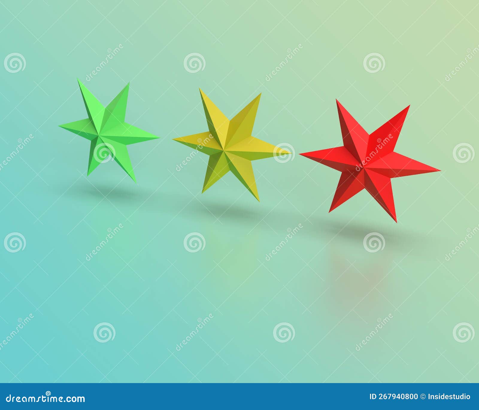 3d Render. Three Stars of Different Colors on a Blue Background. Stock ...