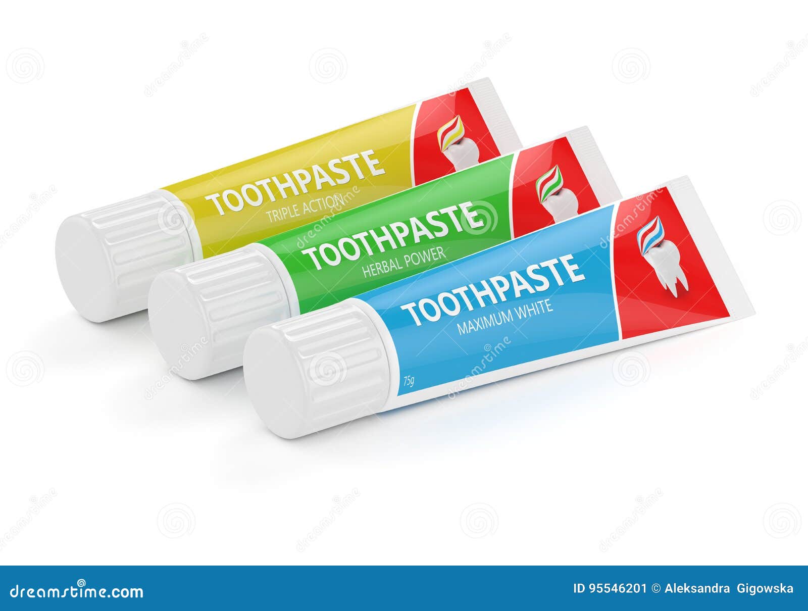 3d Render of Three Toothpastes Over White Stock Illustration ...