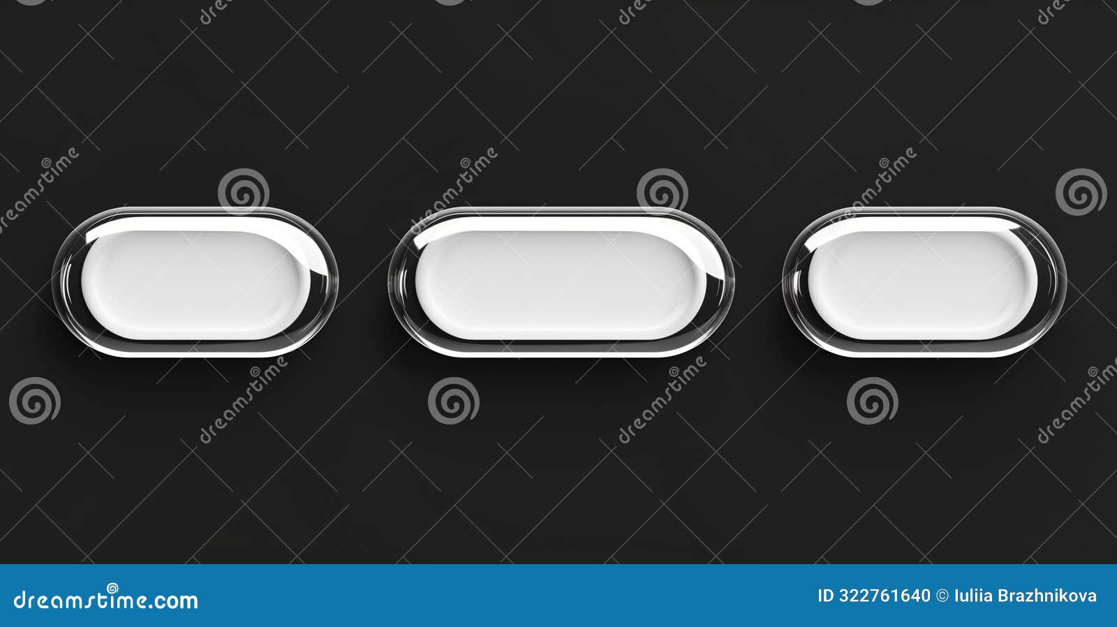 3d Render of Three White Oval Buttons on Black Background Stock ...