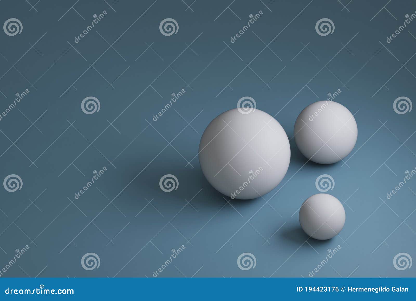3d Render, Three White Spheres with Different Sizes on Blue Background ...