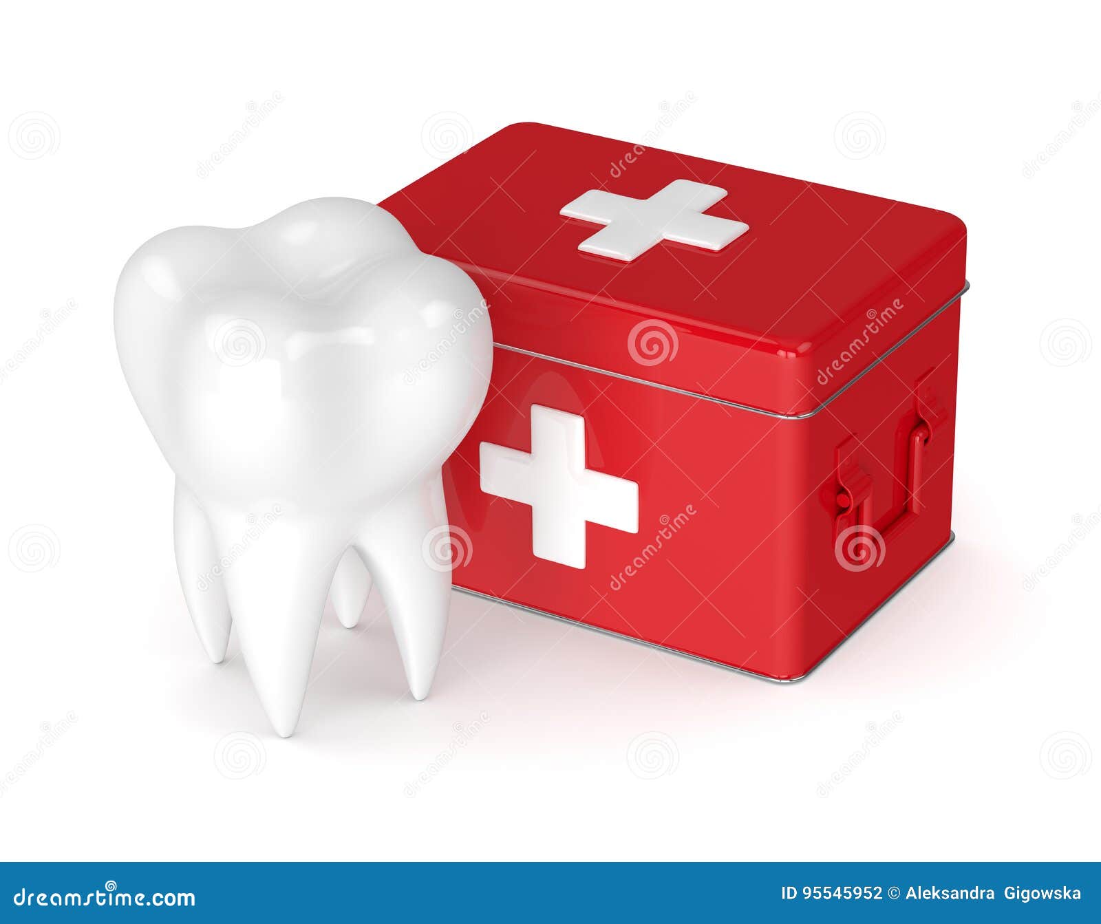 3d Render of Tooth with First Aid Kit Stock Illustration - Illustration ...