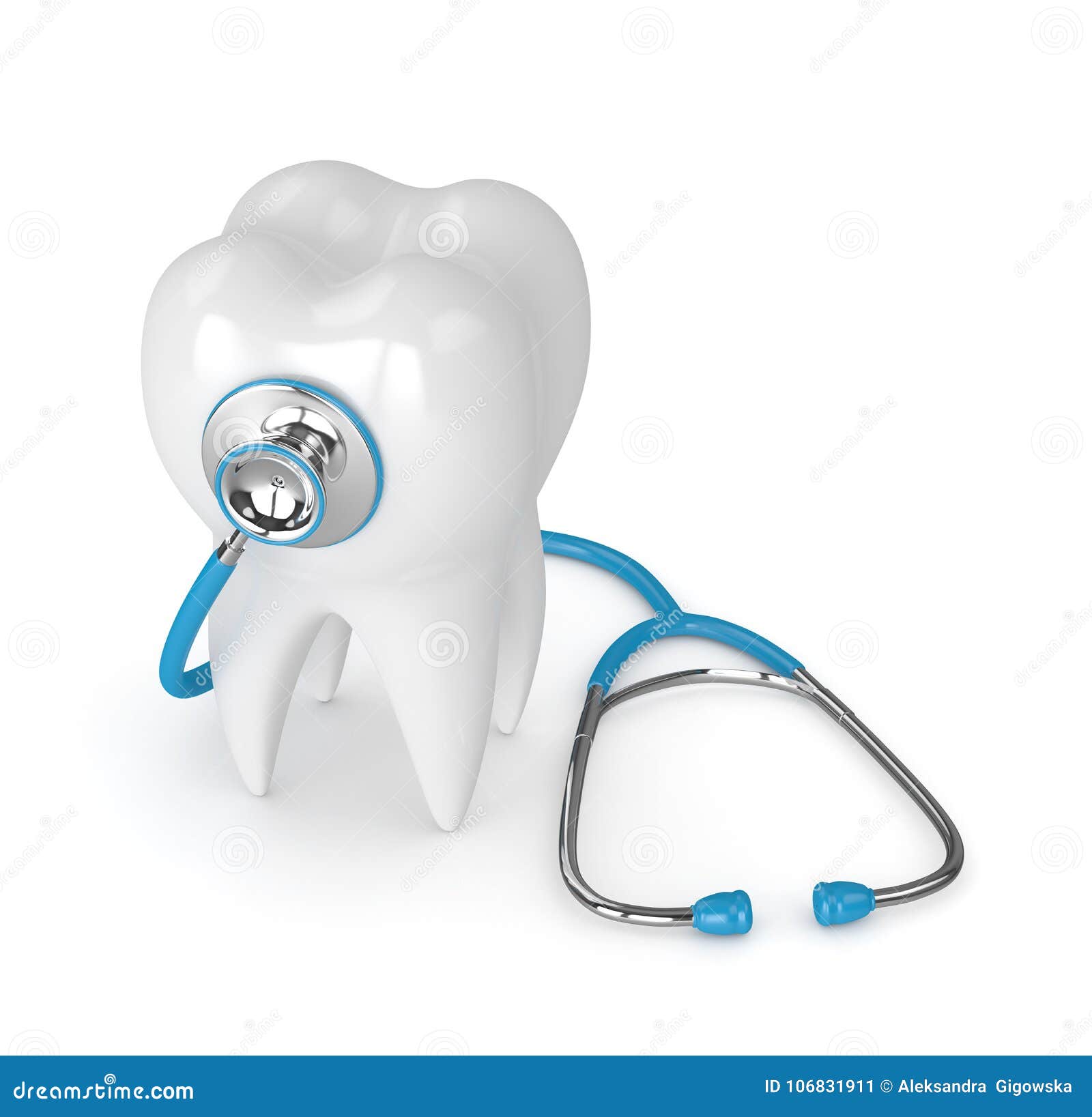 3d Render of Tooth with Stethoscope Over White Stock Illustration ...