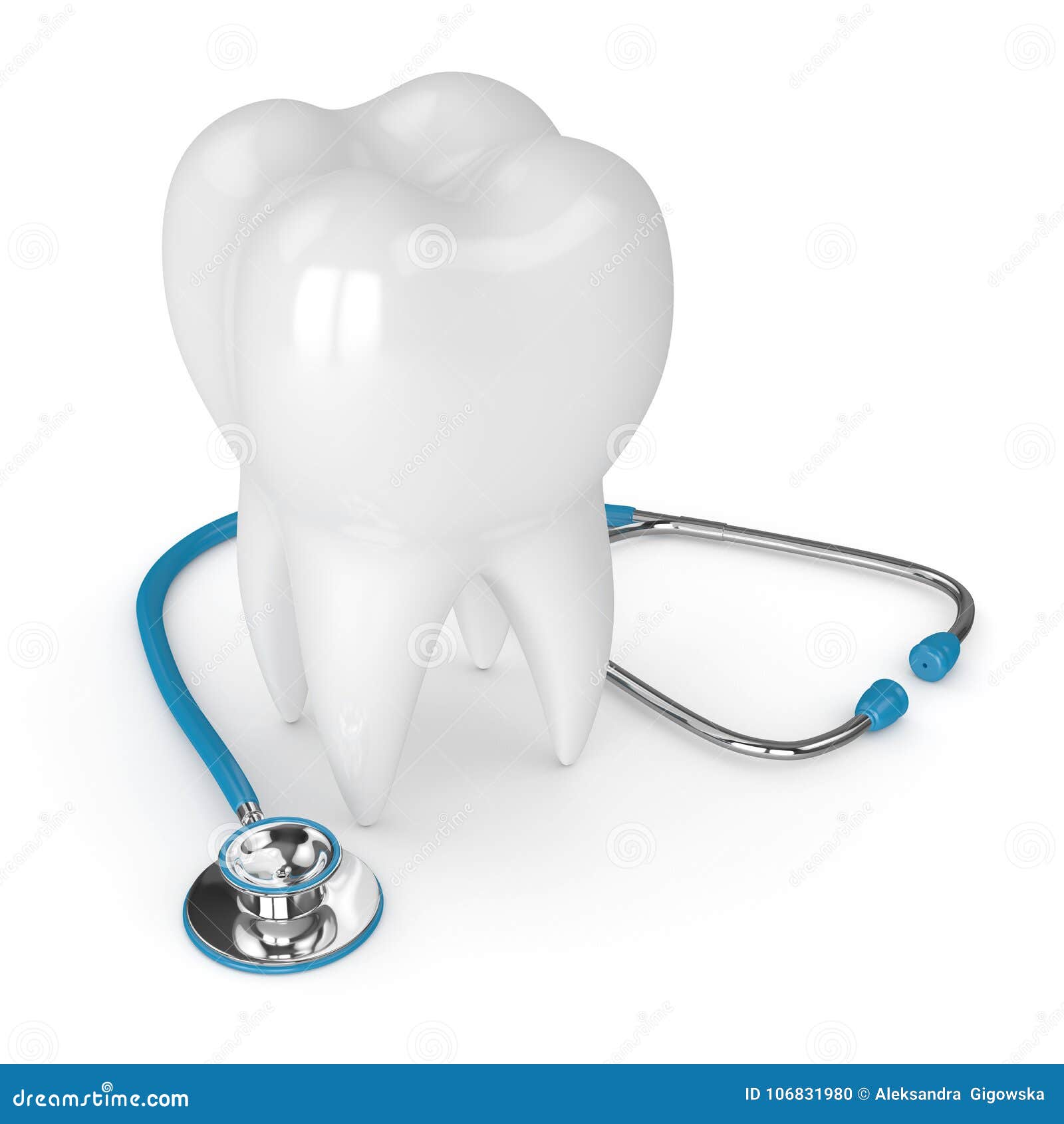 3d Render of Tooth with Stethoscope Over White Stock Illustration ...