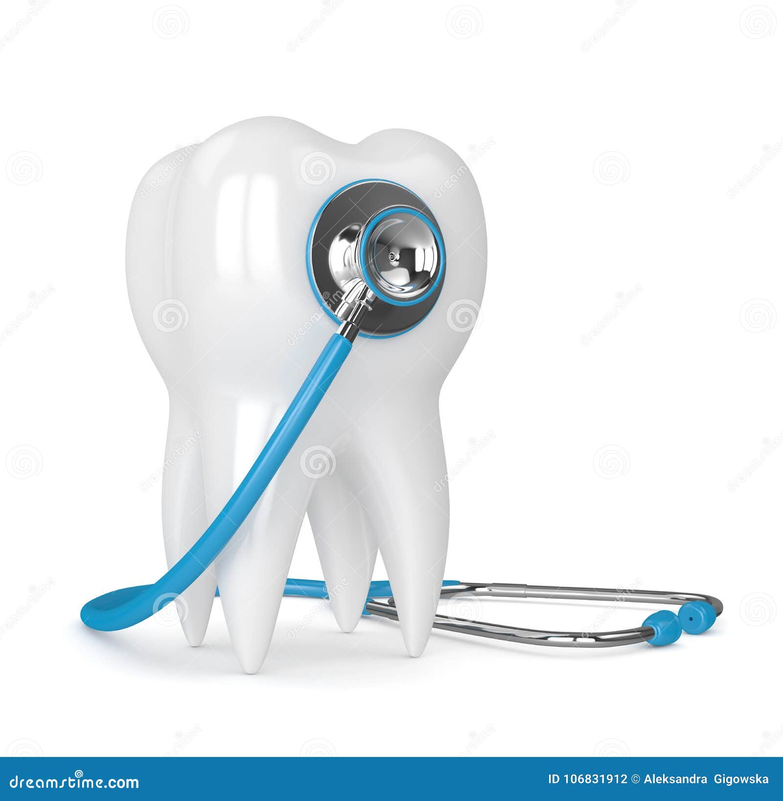 3d Render of Tooth with Stethoscope Over White Stock Illustration ...