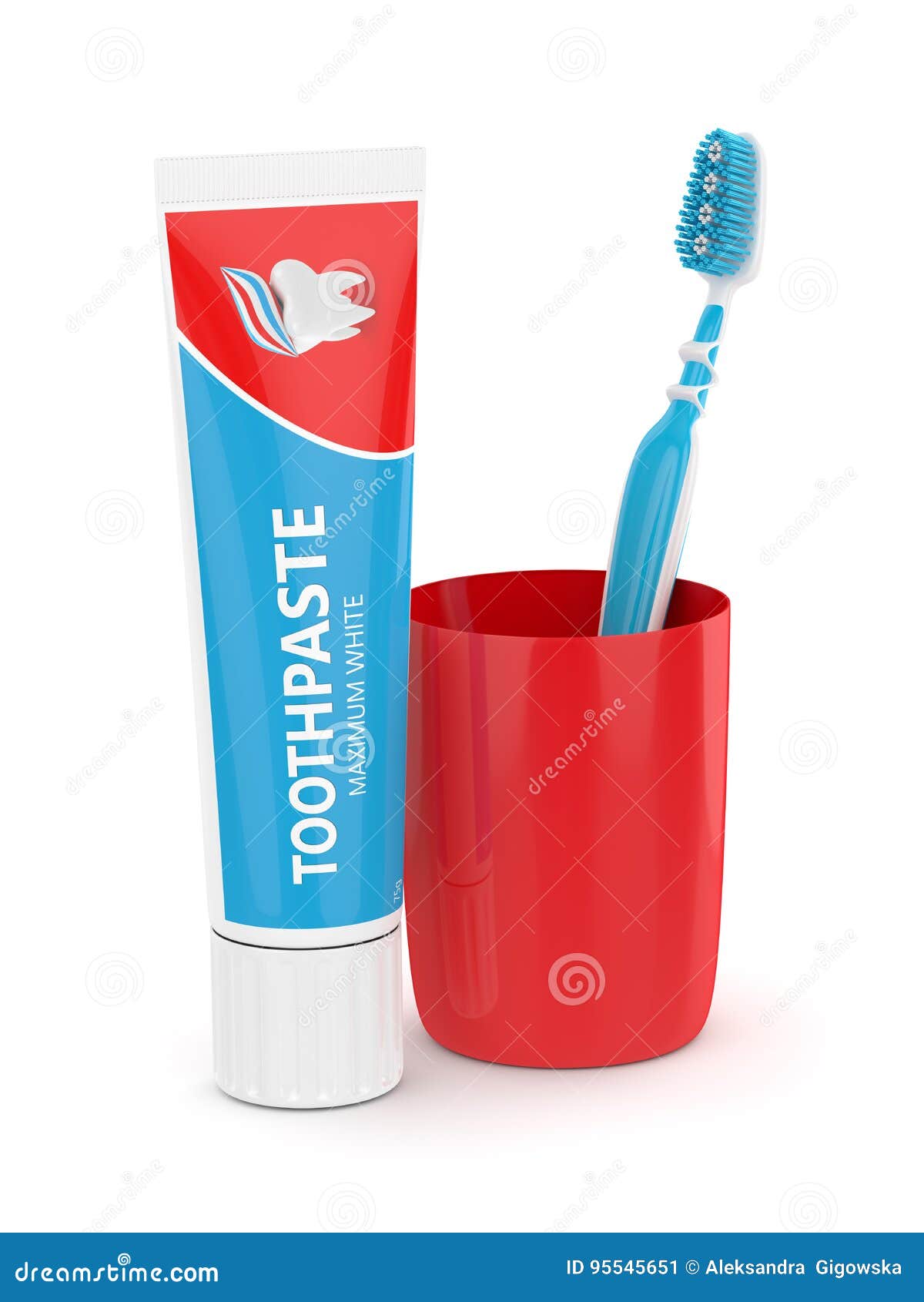 3d Render of Toothbrush with Toothpaste and Cup Stock Illustration ...