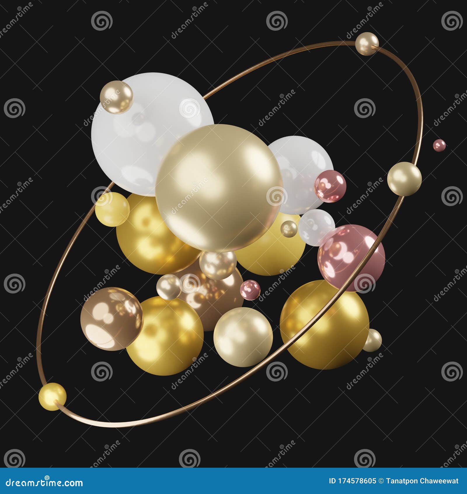 3d Render Top View of Luxury Reflection Balls that Floating on Black ...