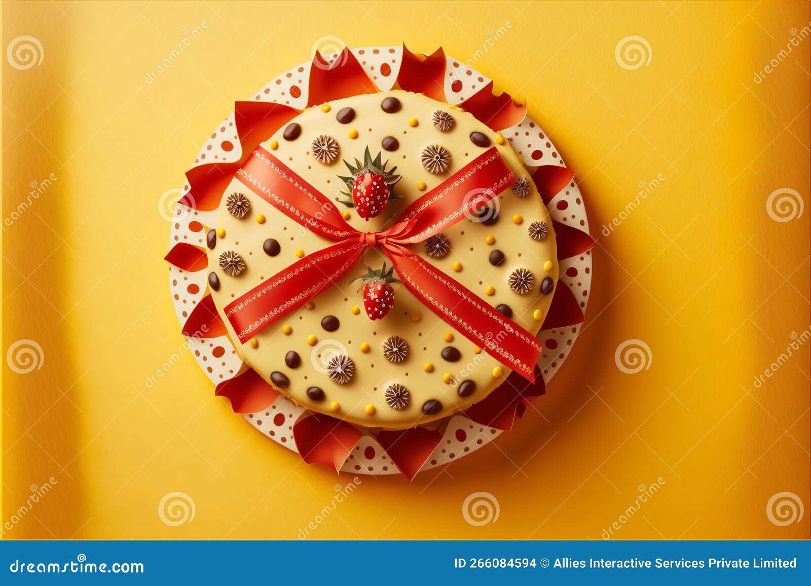 3D Render, Top View of Realistic Beautiful Cake on Yellow Stock ...
