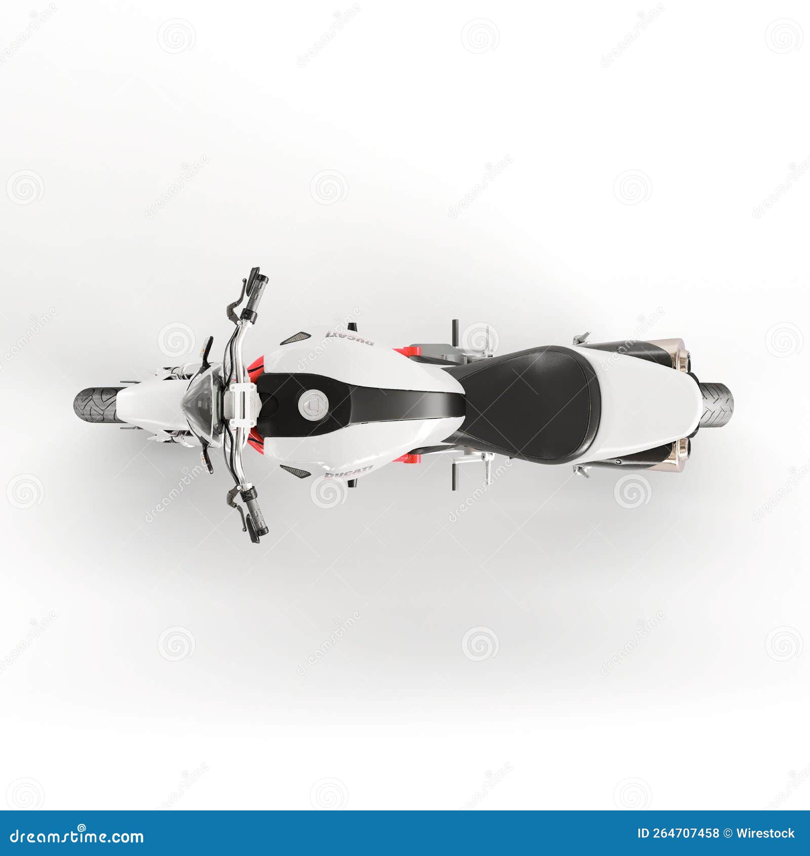 3D Render of a Top View of a Vintage White Motorcycle Isolated on a ...